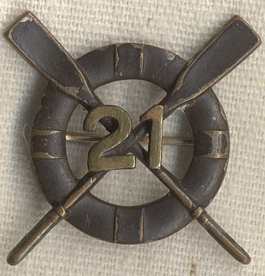 Rare WWI Numbered US Life Saving Service Surfman's Collar Badge #21