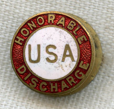 Rare WWI US Army Honorable Discharge Lapel Pin