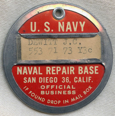 WWII USN Naval Repair Base, San Diego, California ID or Official ...