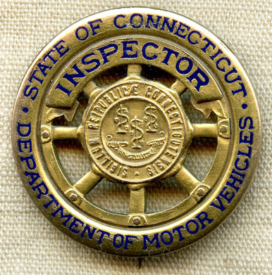 Gorgeous First Issue Ca 1917 CT Dept of Motor Vehicles Inspector Badge