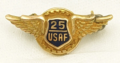 Beautiful 1950s USAF 25 Years Service Lapel Pin in Gold Fille by Miller ...