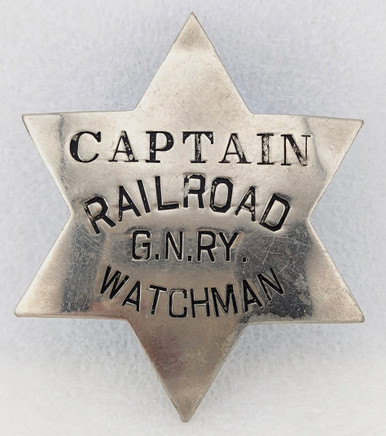 Ext Rare ca 1900 Great Northern Railway Railroad Watchman CAPTAIN 6-pt ...