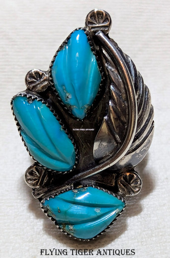 Fabulous 1950s-60s Zuni Leaf Carved Sleeping Beauty Turquoise Ring by ...