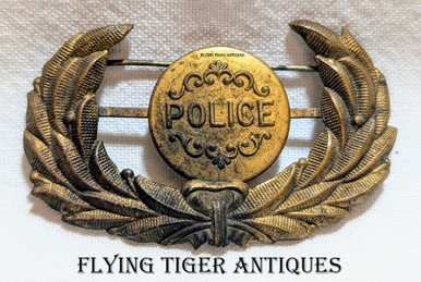 Great 1890s Police Helmet Hat Badge with Round Police Seal with Pinback