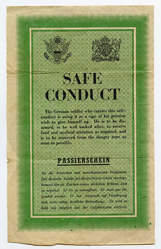 Scarce WWII "Safe Conduct" Leaflet Dropped on German Soldiers by US ...