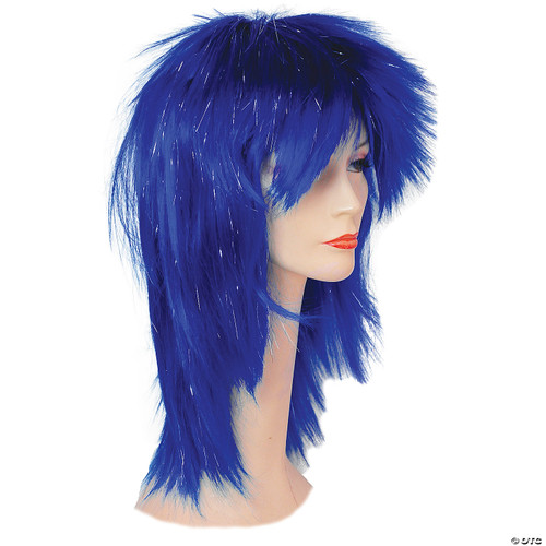 Long Straight Shag Wig with Tinsel Blue