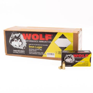 Wolf Performance 9mm Luger Ammo 124 Grain Brass Plated Full Metal ...