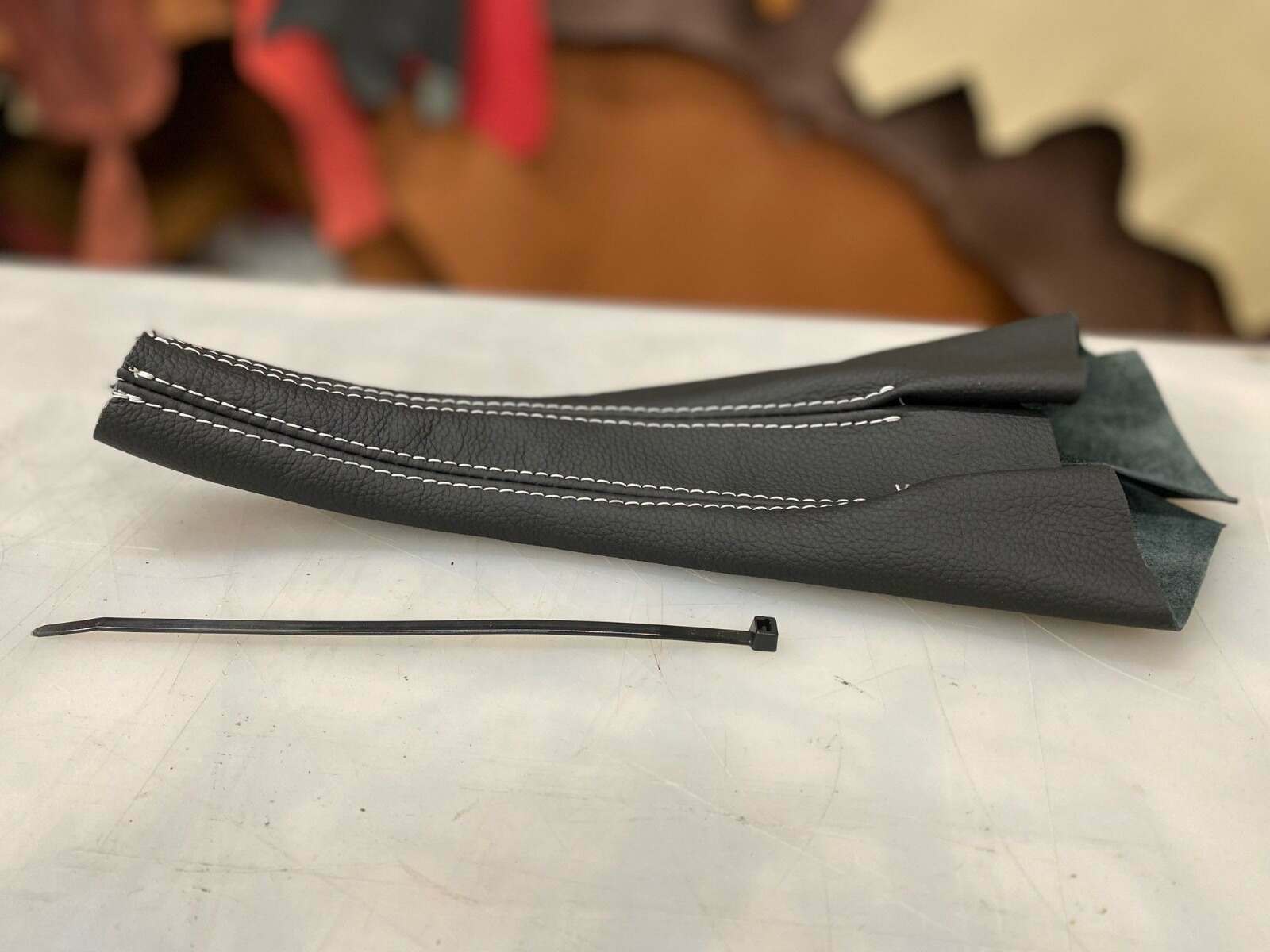 LRI-HBGWS - Black Leather with White Stitching Hand Brake Gaiter for ...