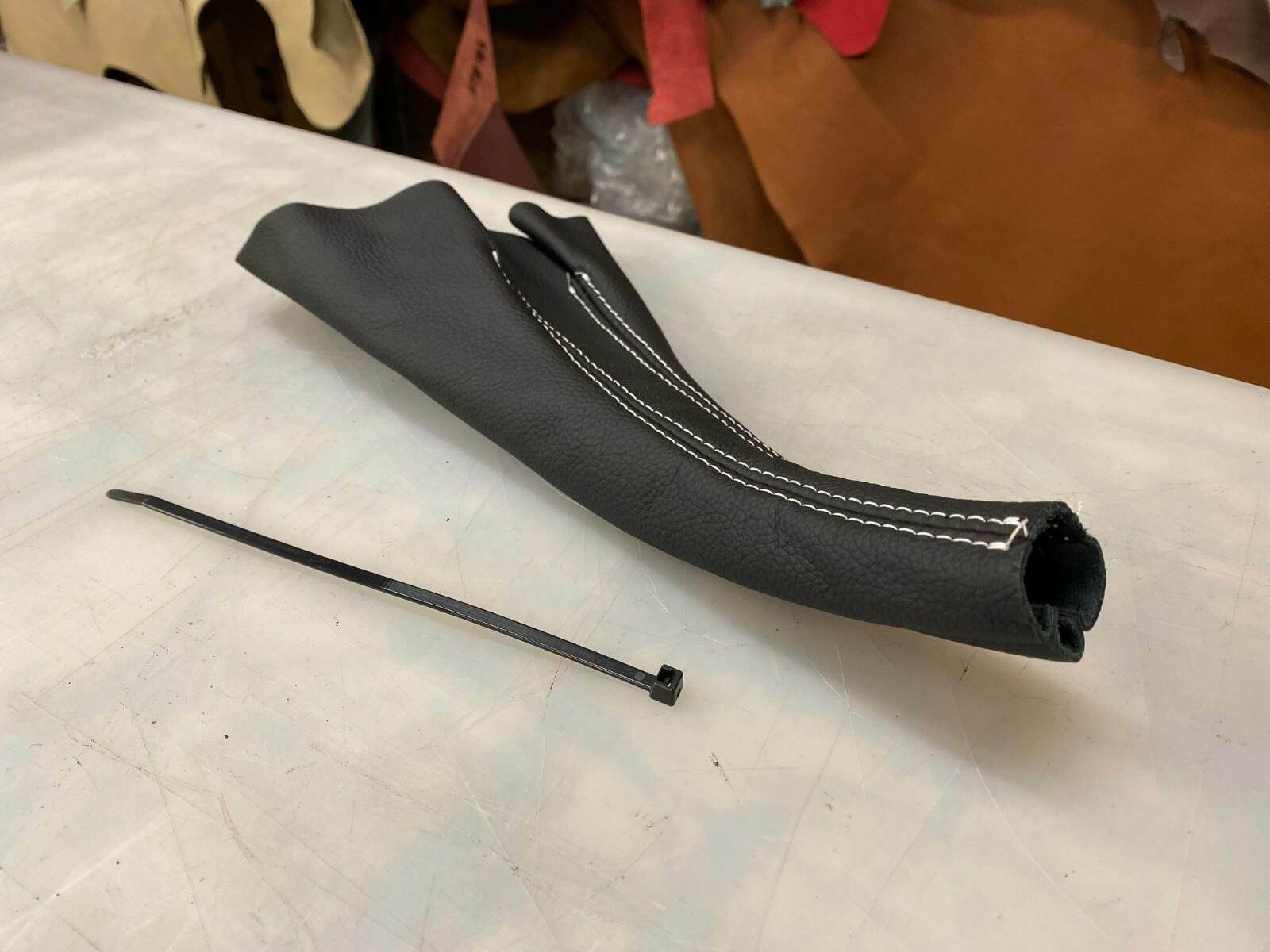 LRI-HBGWS - Black Leather with White Stitching Hand Brake Gaiter for ...