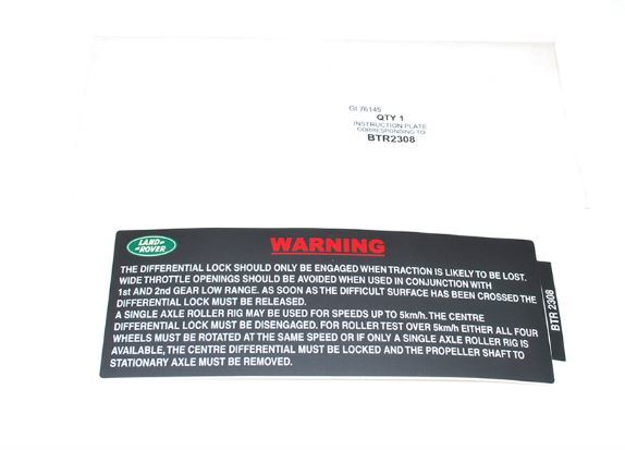 BTR2308 - Differential Use Decal for Land Rover Defender Fuse Box Cover ...