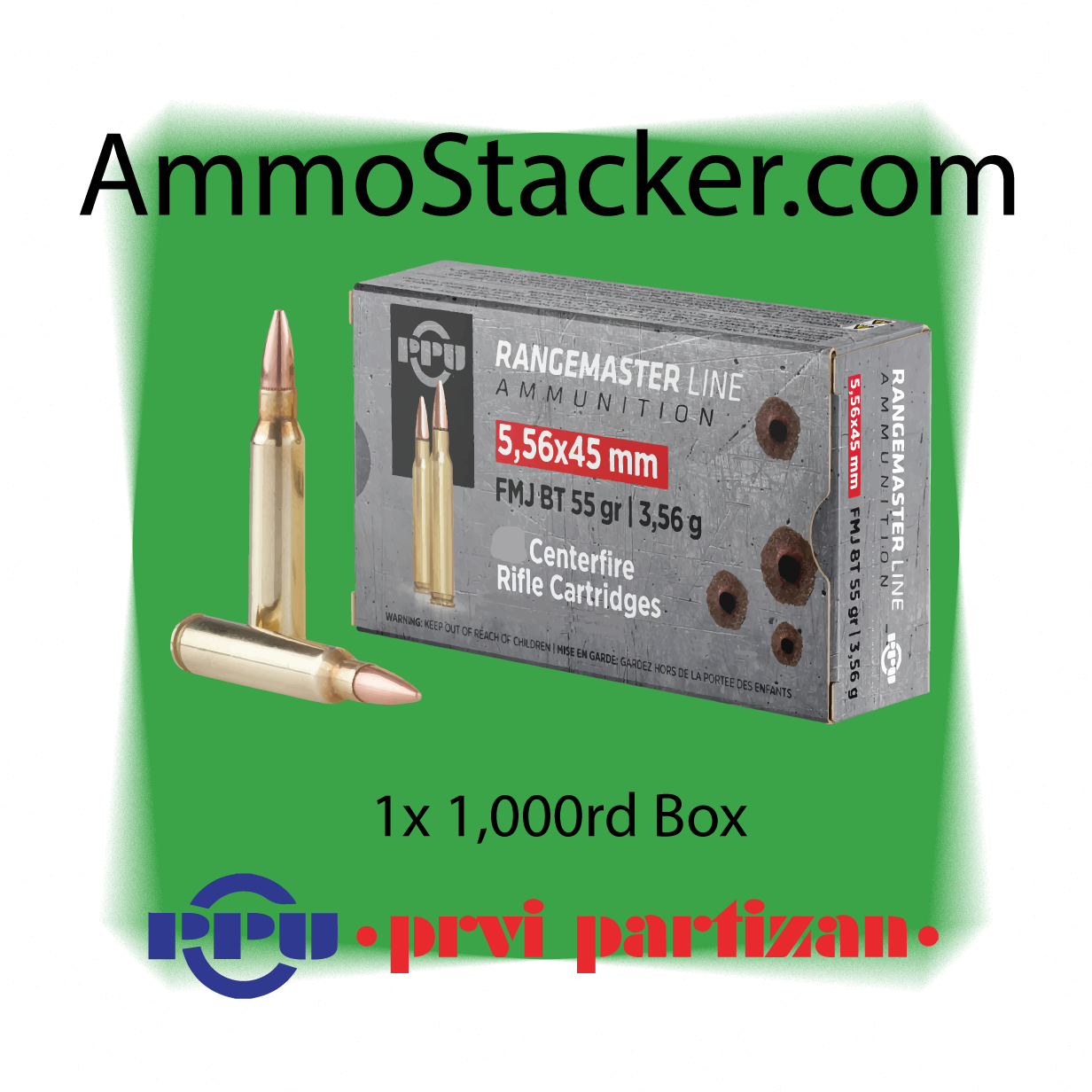 PPU PPRM5561M Rangemaster 5.56x45mm NATO 55 gr Full Metal Jacket Boat ...