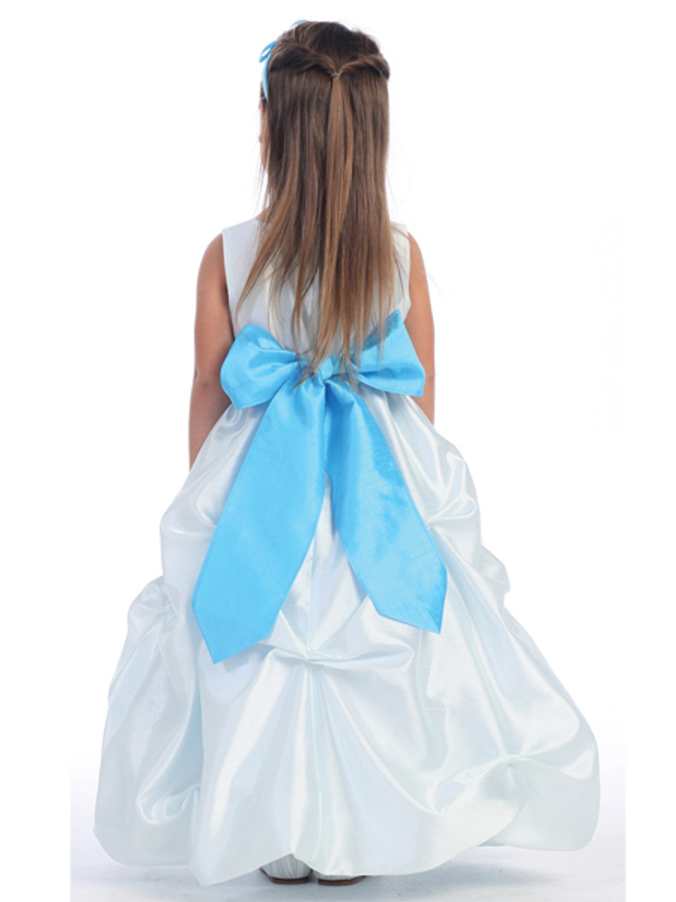 Blossom Blue Shantung Organza Dress W Detachable Sash And Flower Pink