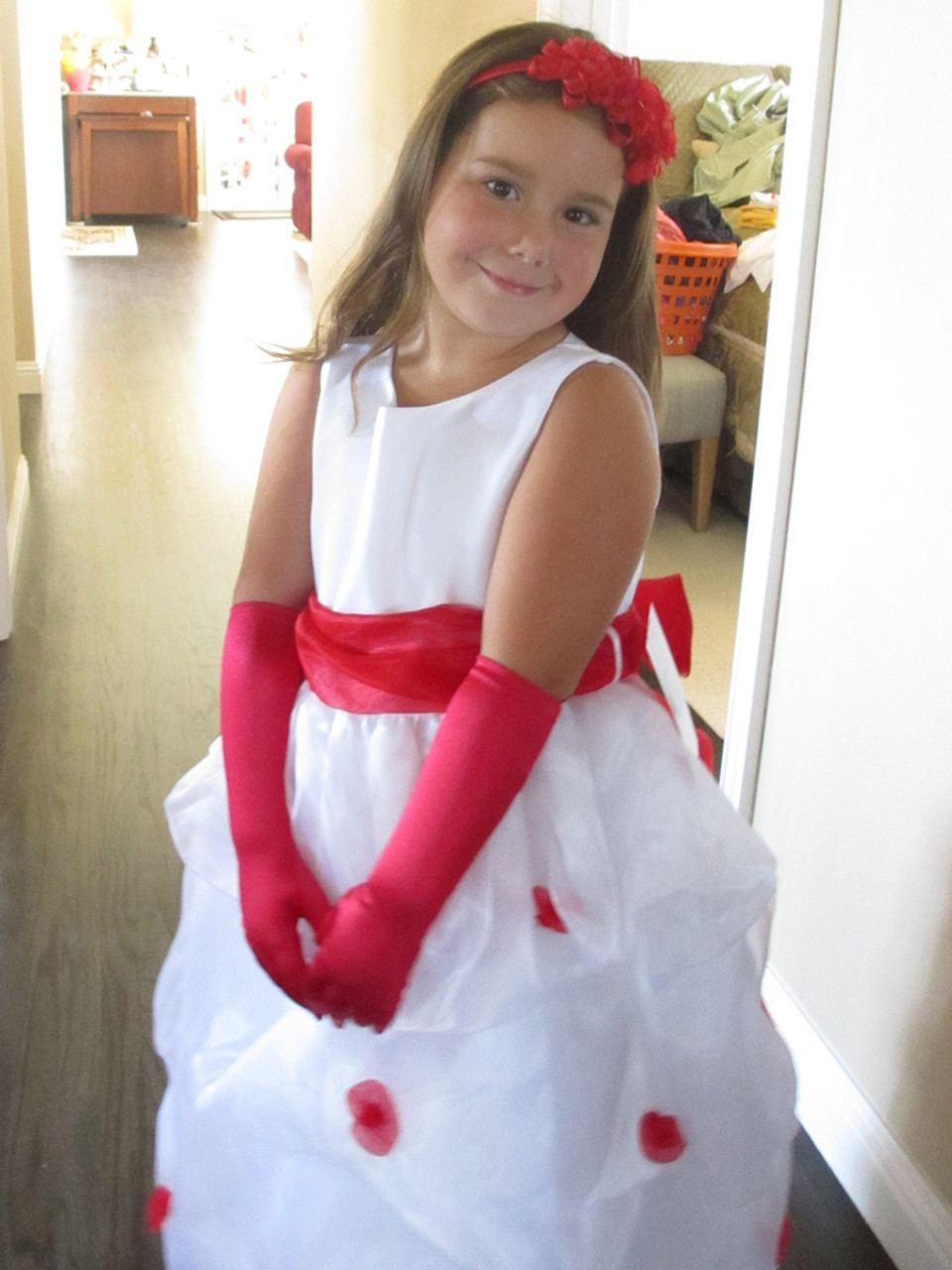 Red Long Satin Gloves Pink Princess