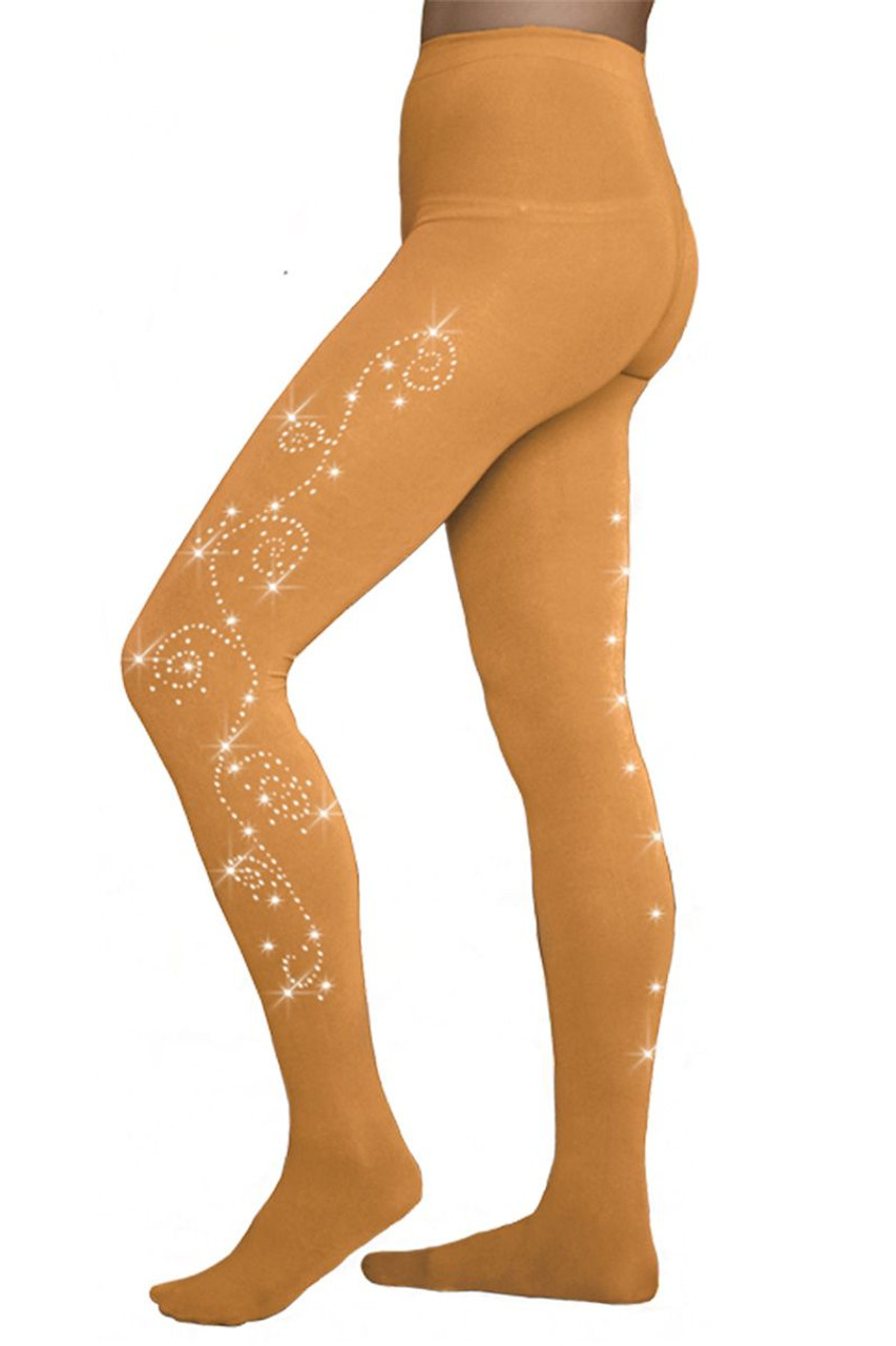 Chloenoel Tf330 2swirls Medium Tan Footed Tights W Swirls On 2 Thighs