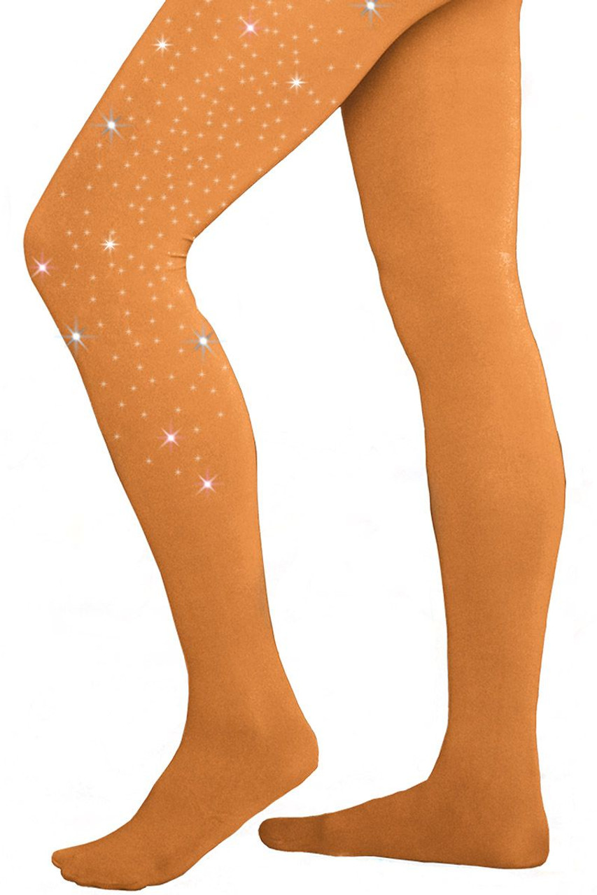 Chloenoel Medium Tan Footed Tights W Crystals On One Thigh Pink Princess