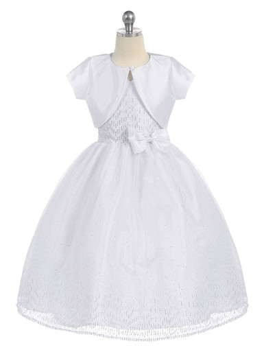 White Polyester Glitter Mesh Dress w/ Bolero - Pink Princess