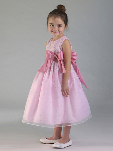 Pink Shimmering Dotted Sleeveless Dress w/ Satin Bow - Pink Princess