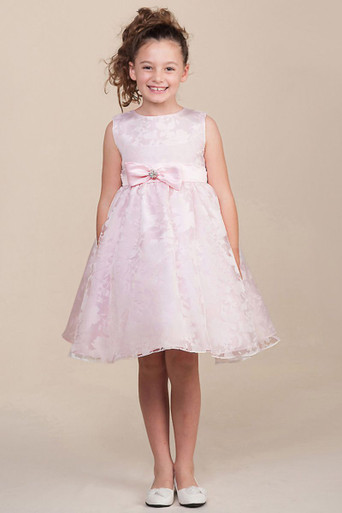 Light Pink Floral Satin Bow Dress - Pink Princess