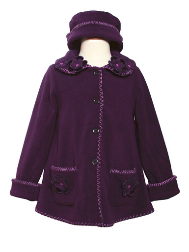 Girls Purple Fleece Jacket with Flowers- 1 Sleeve Slightly Discolored ...