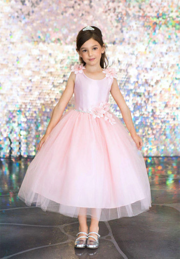 Calla Collection 802 Blush Flower Strap Tulle Dress - Pink Princess