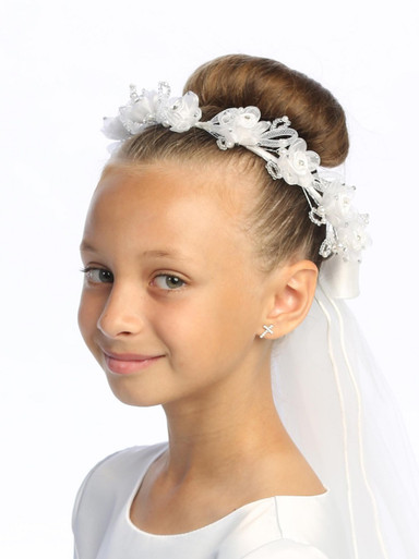 Swea Pea and Lilli T-330 Veil with Satin Rose Flowers and Rhinestones ...