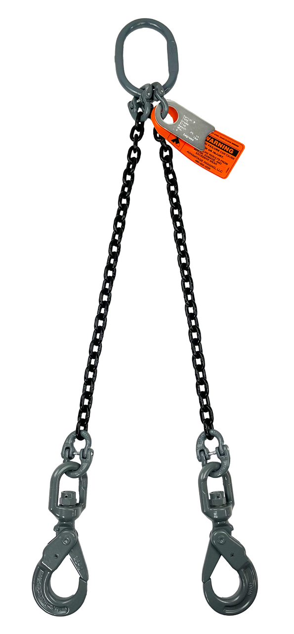 Chain Sling - 3/8" x 5' Double Leg with Swivel Positive Locking Hooks ...