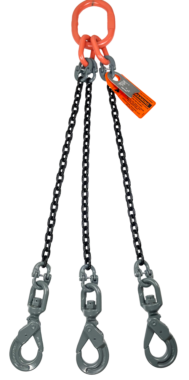 Chain Sling - 3/8" x 5' Triple Leg with Swivel Positive Locking Hooks ...
