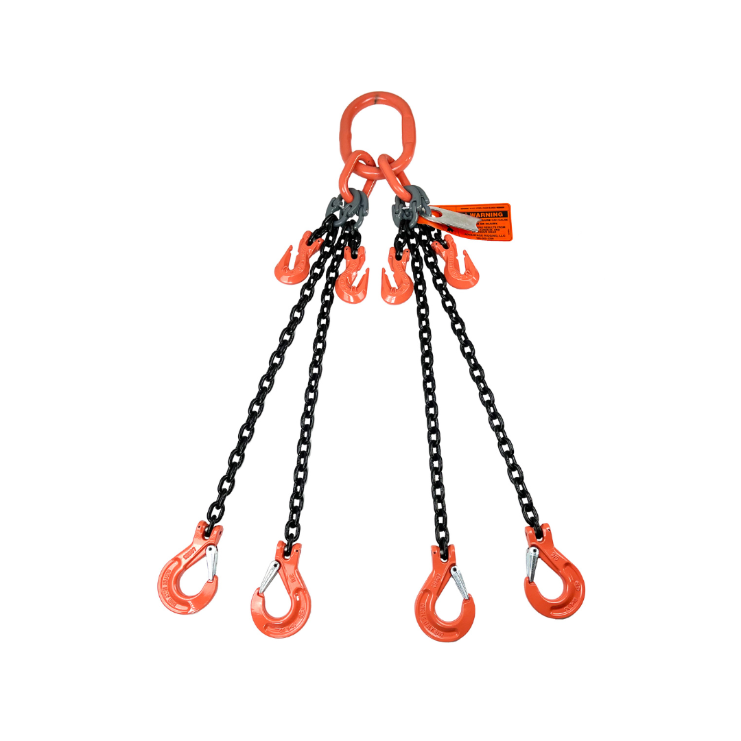 Chain Sling - 5/8" x 6' Quad Leg with Sling Hooks and Adjusters - Grade 100