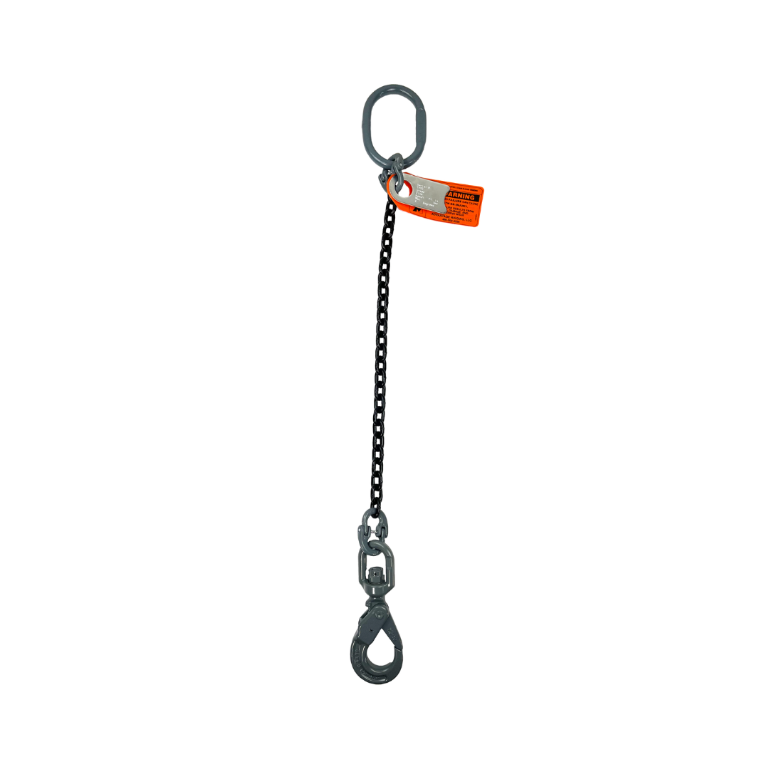 Chain Sling - 3/8" x 8' Single Leg with Swivel Positive Locking Hook ...