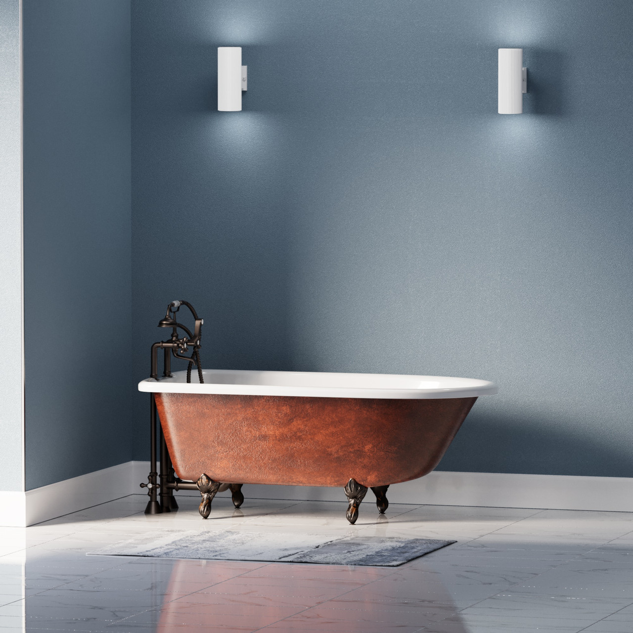 55 Inch Cast Iron Rolled Rim Clawfoot Tub Deck Holes - RR55-DH