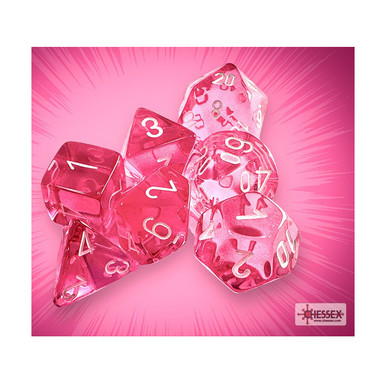 Dice and Gaming Accessories Translucent: Polyhedral Pink/white 7-Die ...