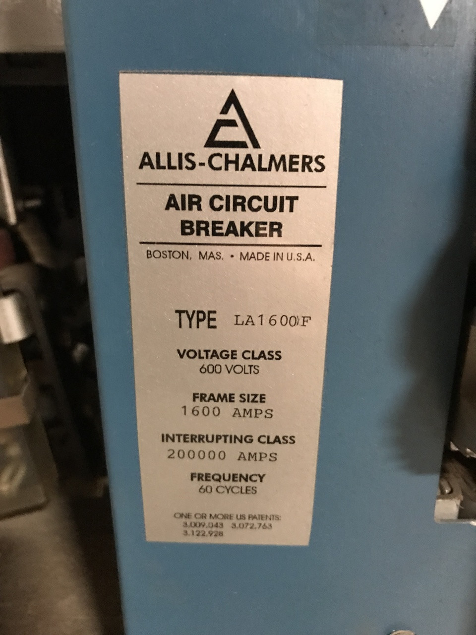 LA-1600F Allis-Chalmers 1600A MO/DO 3000A Fuses LSIG Air Circuit Breaker - Bullock Breakers