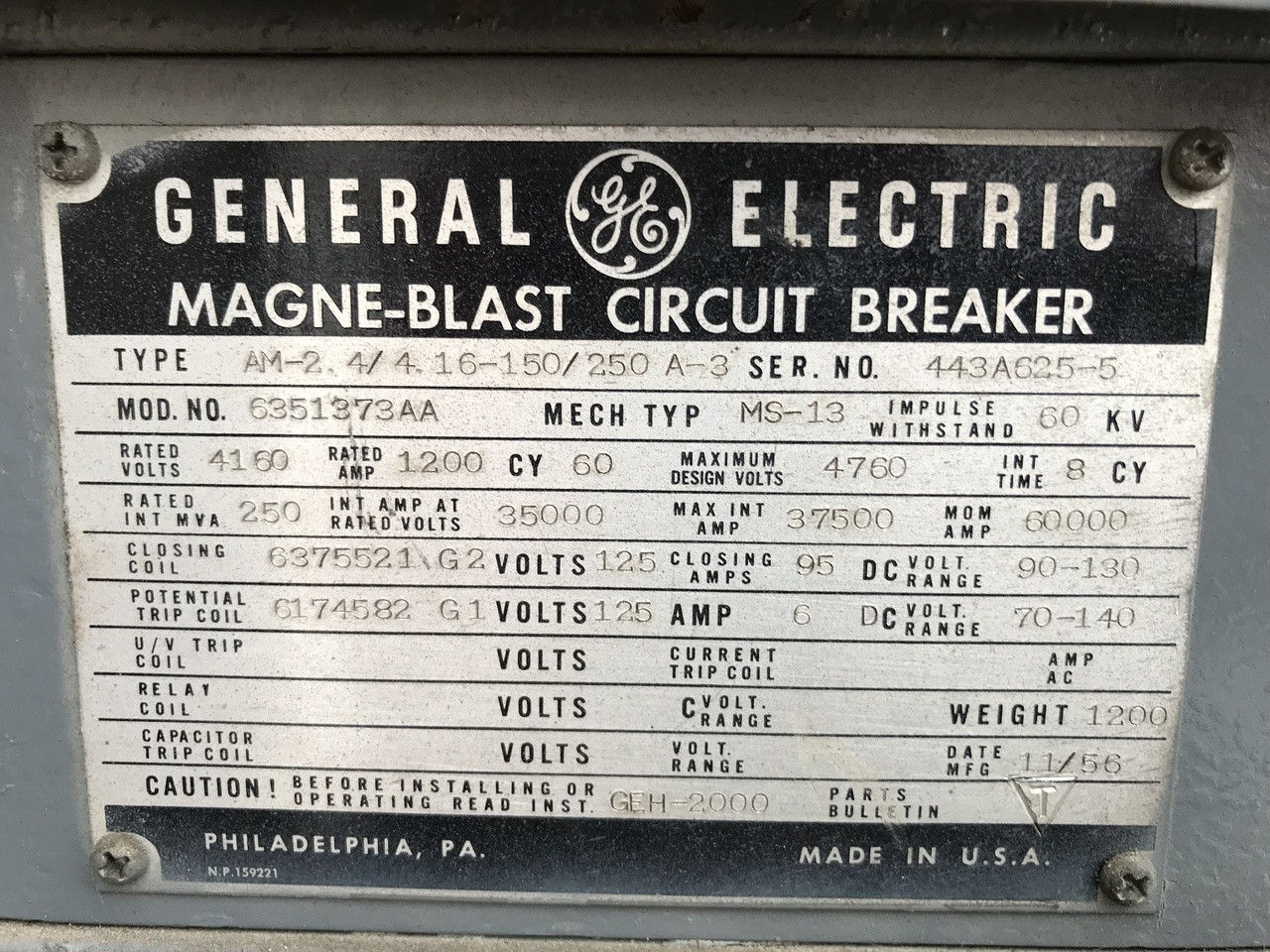 GE Magne-Blast 5KV Single Section W/PT (#179) - Bullock Breakers