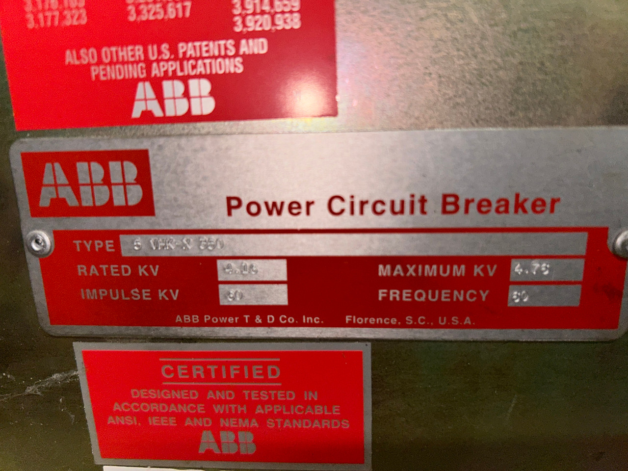 5-VHK-X-350 ABB 2000A 4.76KV Vacuum Circuit Breaker - Bullock Breakers