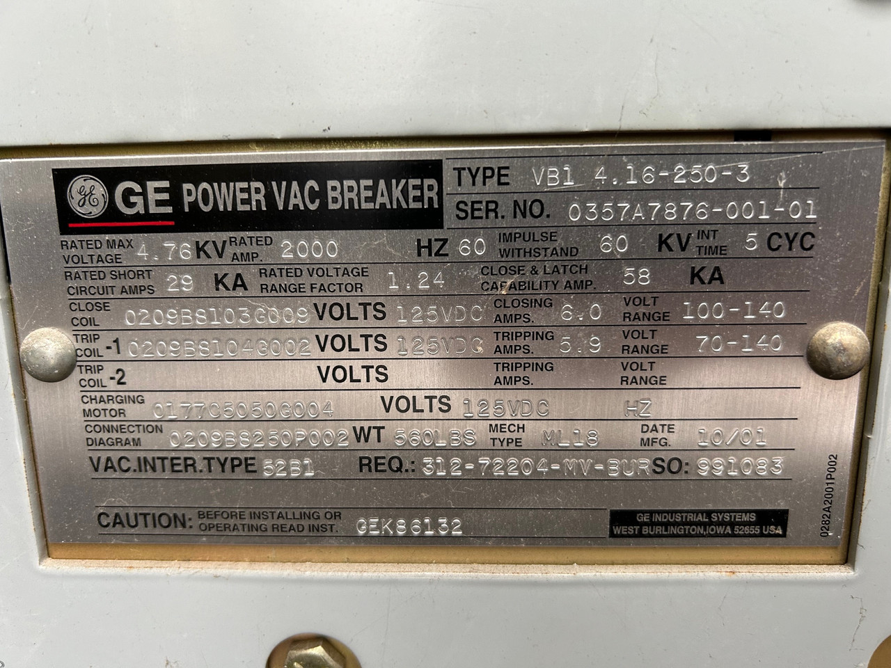 GE PowerVac 5KV 2000A Outdoor Switchgear (#121) - Bullock Breakers