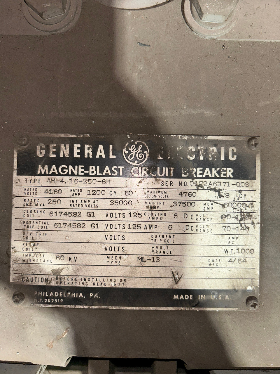 GE Magne-Blast AM-4.16 Single Section Switchgear (#268) - Bullock Breakers