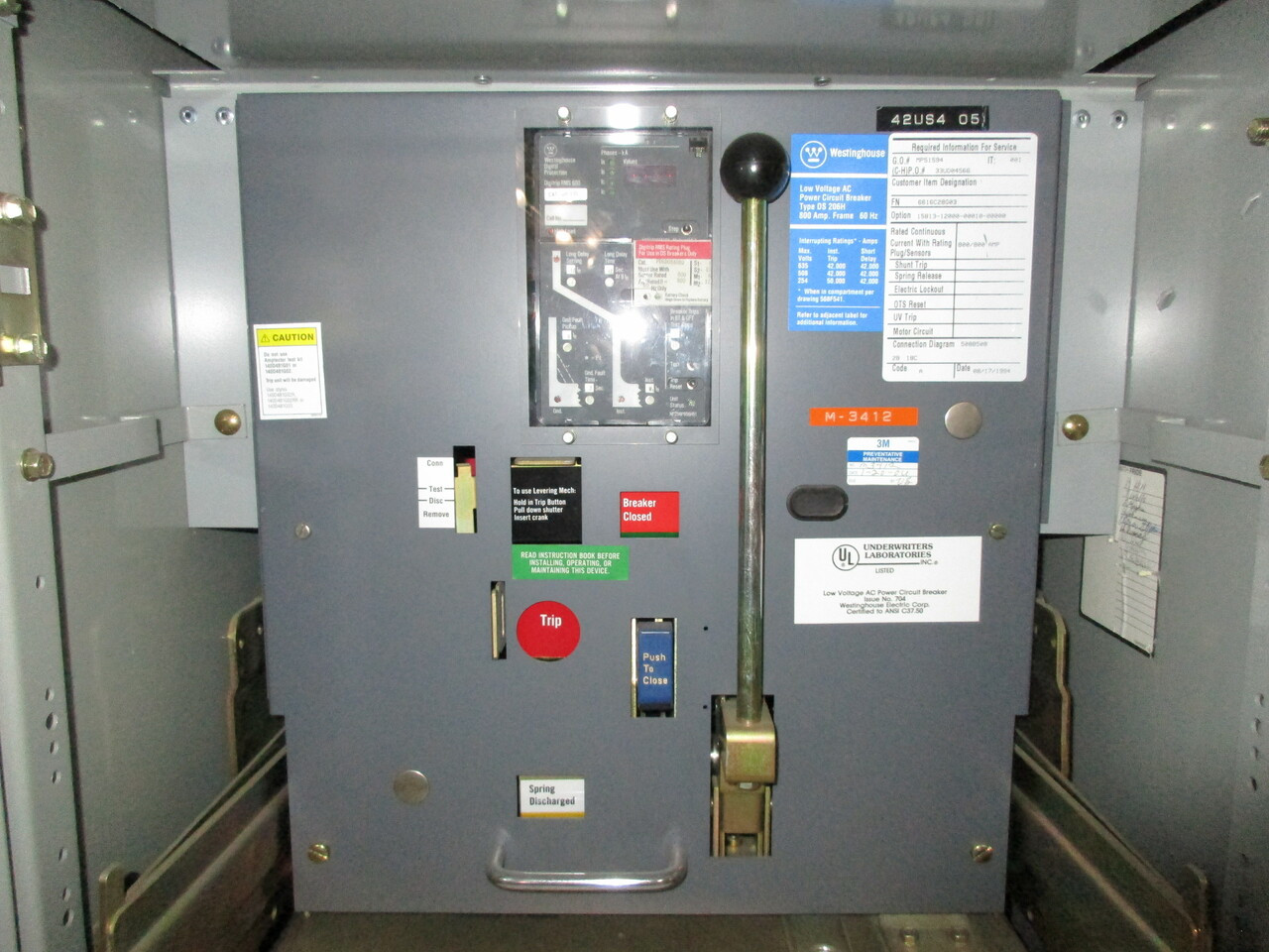 DS-206H Westinghouse 800A MO/DO LIG Air Circuit Breaker - Bullock Breakers