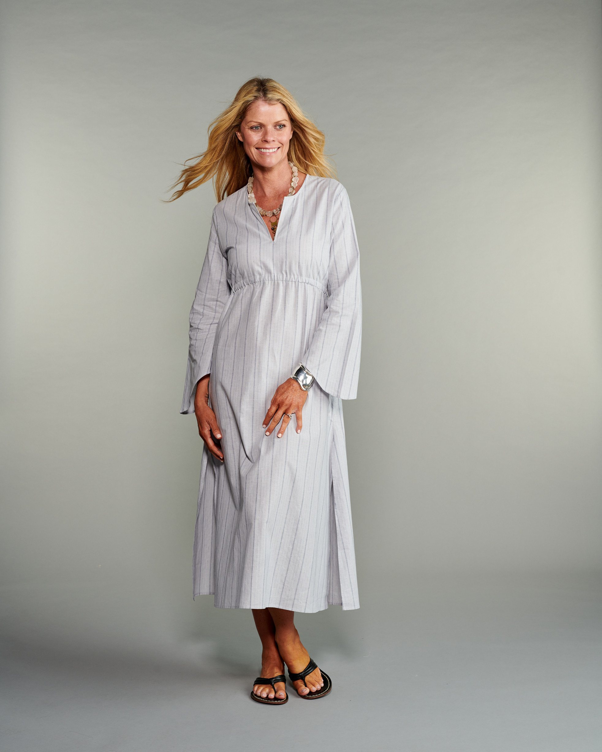 The Caftan in Gray Stripe Linen | The Easy Wearing Dress that Allows ...