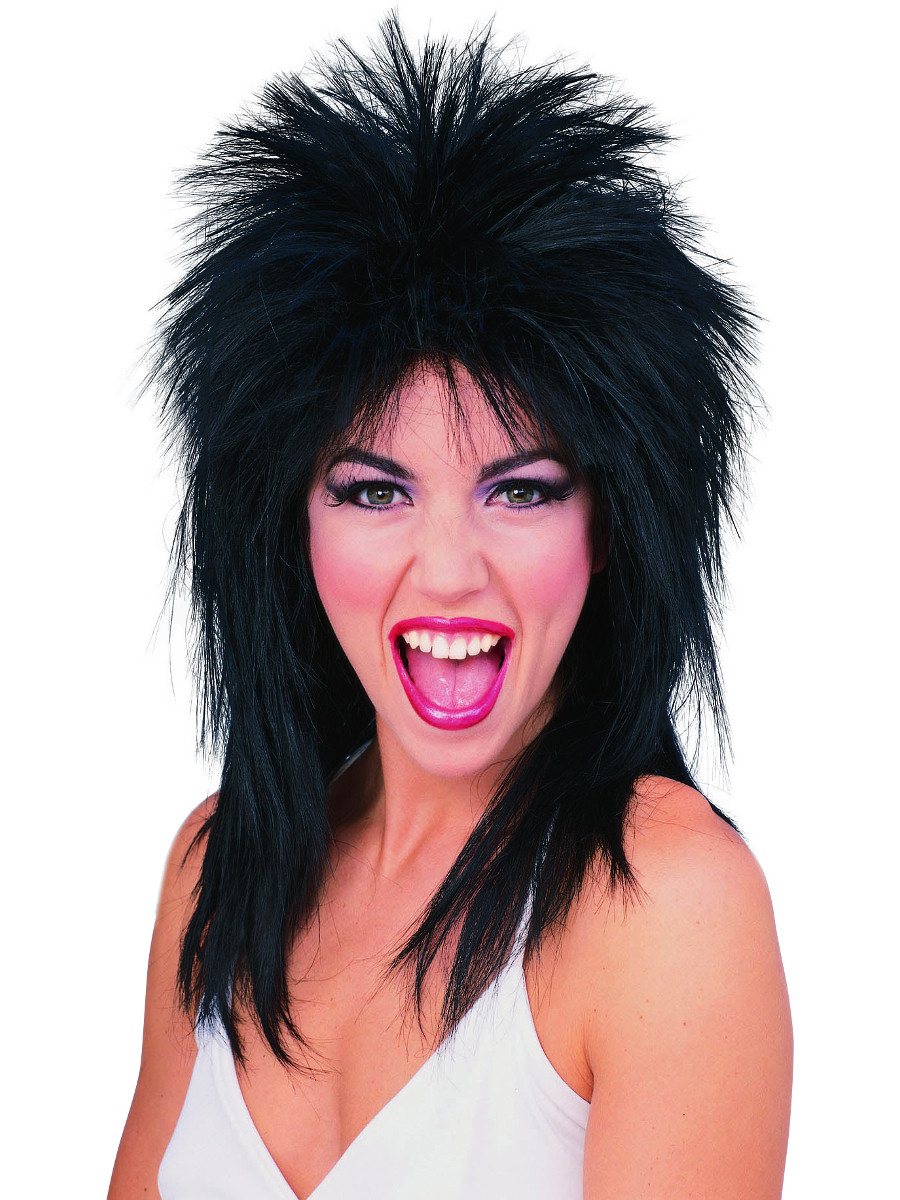 Adult Black Spiked Punk Rock Super Star Costume Wig