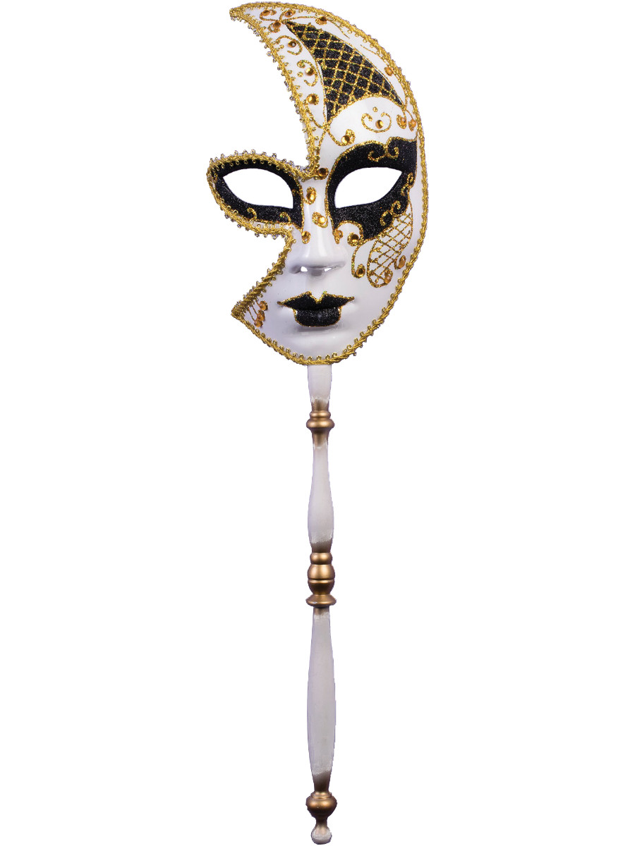 Black and Gold Half Mask with Stick