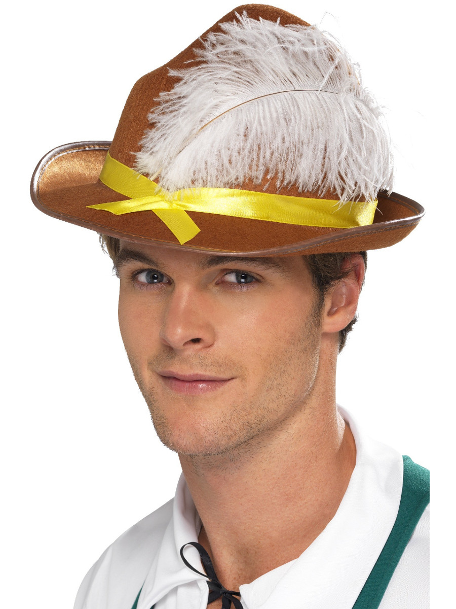 Brown German Bavarian Hat With Feather