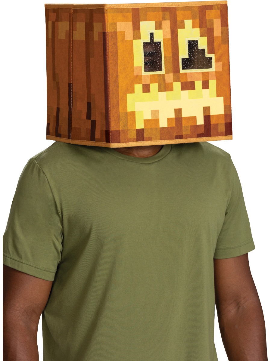 Adult's Minecraft Anniversary Jack O'Lantern Block Head Mask Costume ...