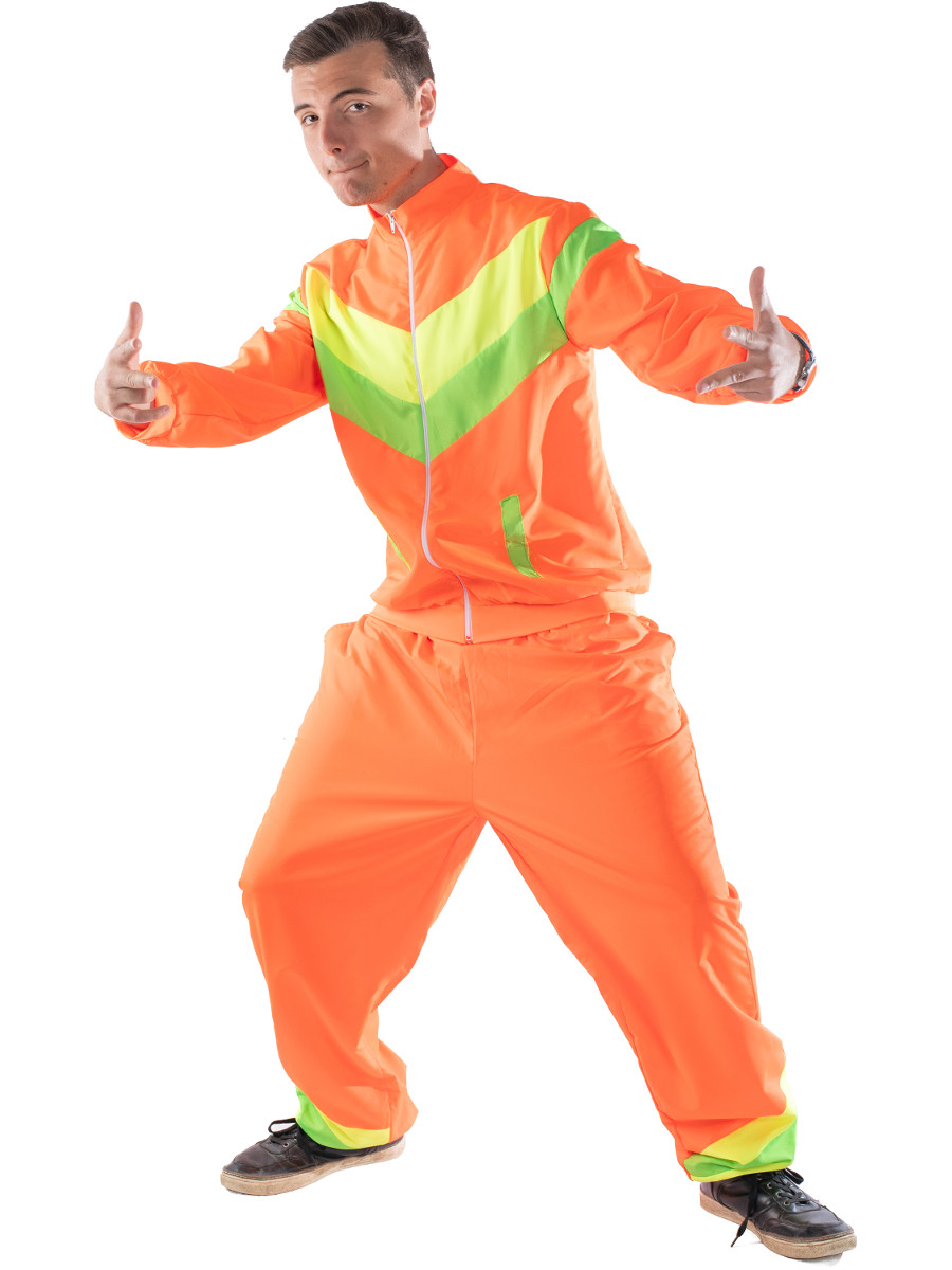 80s Neon Orange Shell Suit Men's Costume