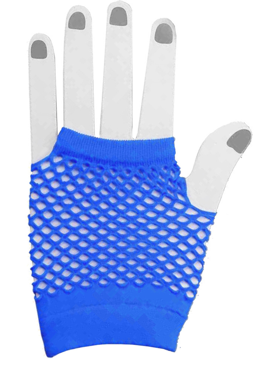 Adult's 80s Blue Fishnet Gloves Costume Accessory