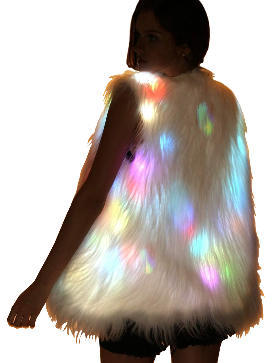White Fur Vest With LED Lights Costume Accessory