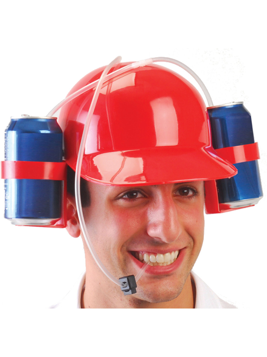 Red Beer or Soda Can Drinking Helmet