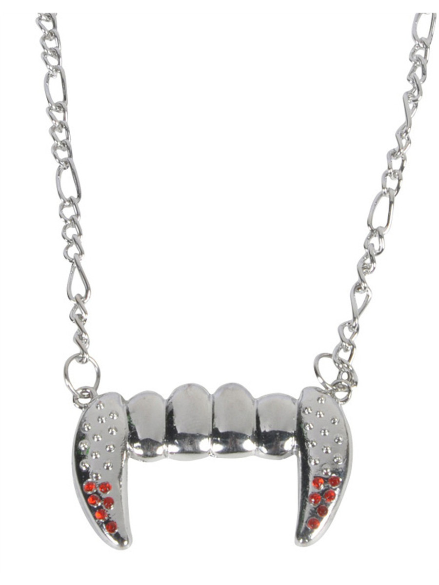 Silver Bling Vampire Fangs Necklace