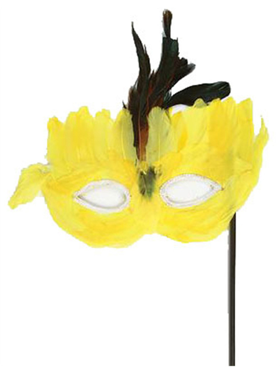 Yellow Black Masquerade Costume Accessory Feather Mask