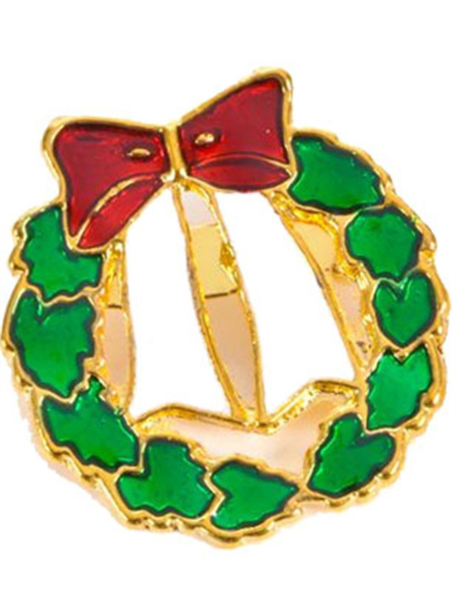 2" Classic Green Wreath Christmas Golden Brooch Pin