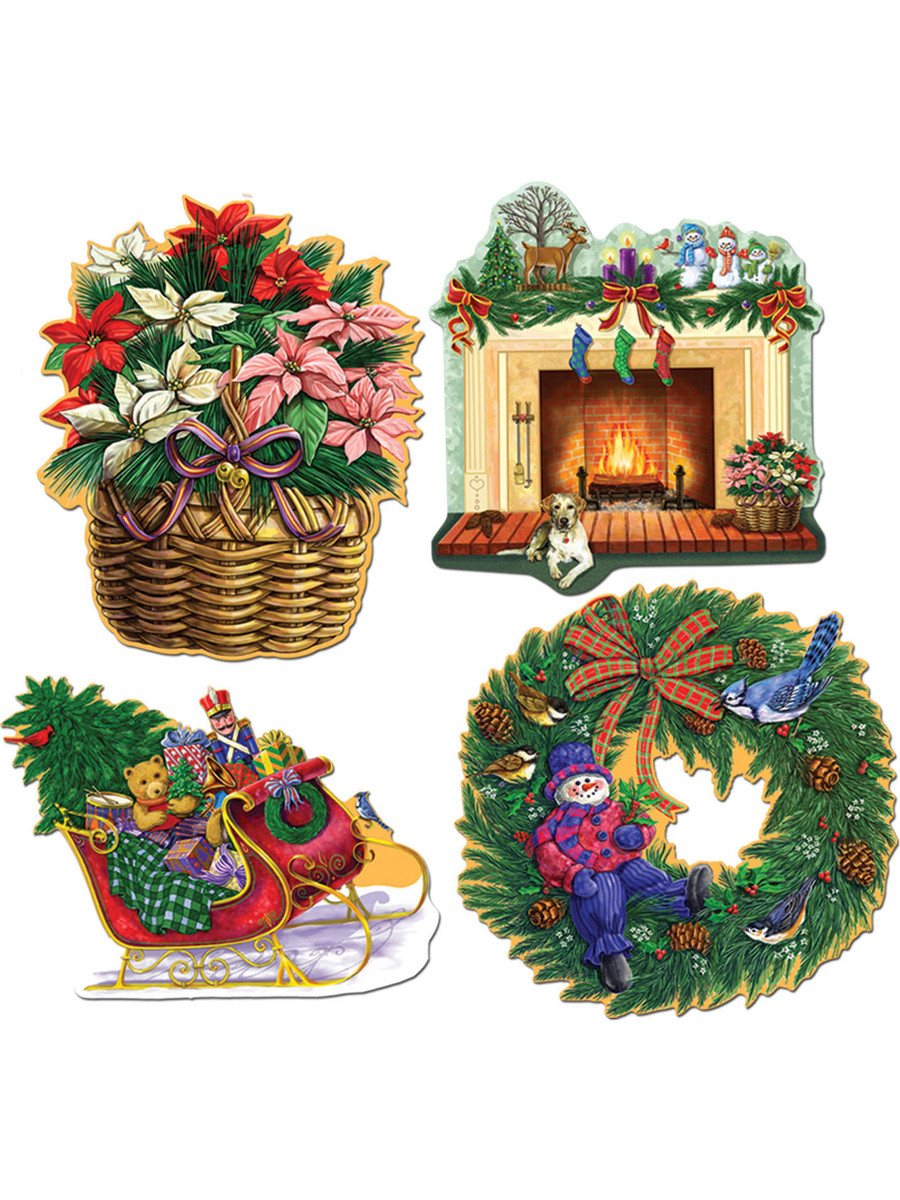 Set Of 4 Christmas Holiday Cutouts